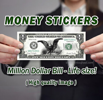MONEY STICKER Million Dollar Bill Decal Sticker Cash $1M Eagle VISION ...