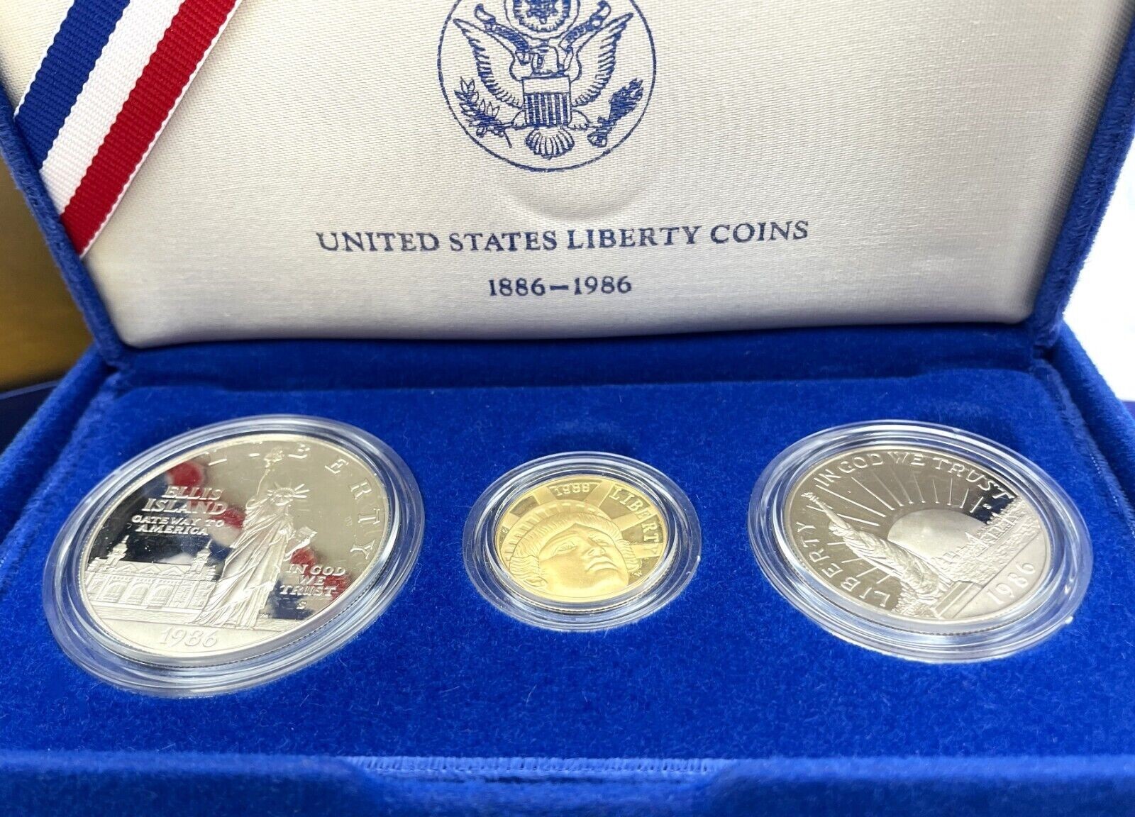 1986 U.S. Liberty 3-coin Proof Set Silver Half Dollar, Silver $1 And ...