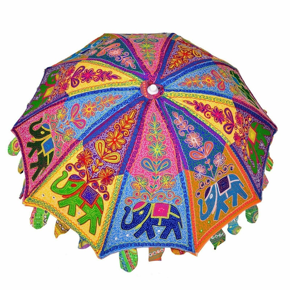 Garden Parasol Multi Hand Embroidered Indian Outdoor Sun Shade Patio ...