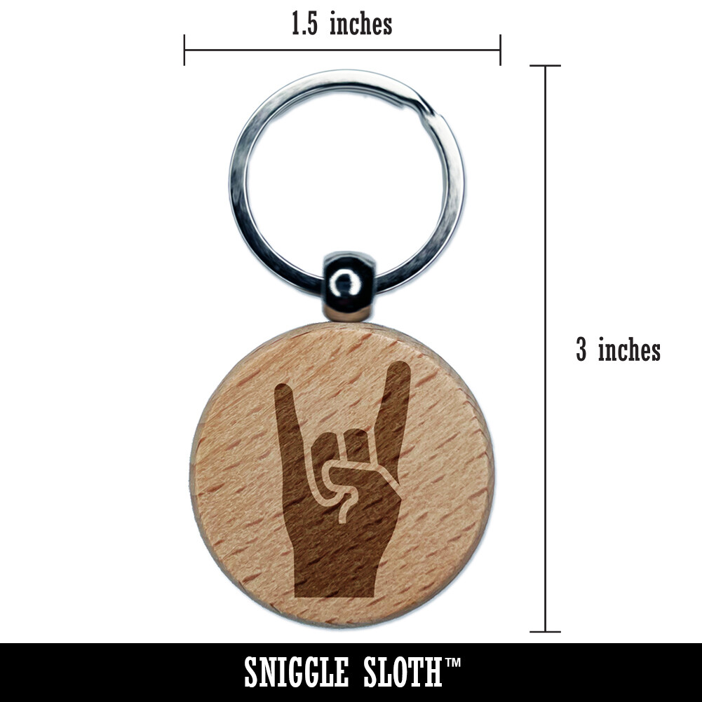 Sign of the Horns Rock and Roll Hand Gesture Engraved Wood Round ...