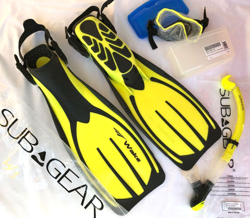 Scuba Subgear Wake Fins Goggles Snorkel Oceanic Ion 3X Mask Yellow S-M ...