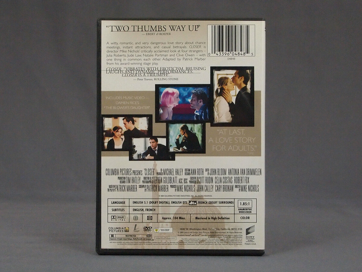 Closer (2004) DVD 2005 Julia Roberts Jude Law Natalie Portman Clive ...