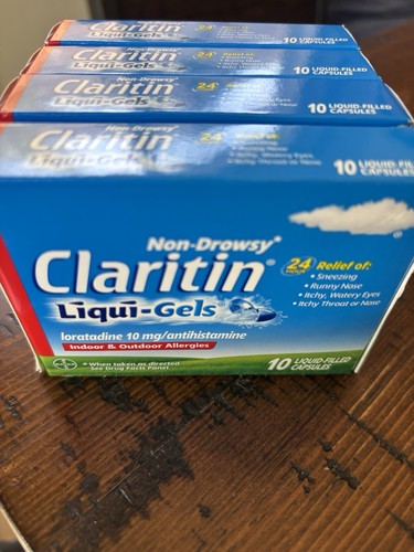 LOT OF 4 Claritin Liqui-Gels Allergy Relief 10 Liquid Filled Capsule ...