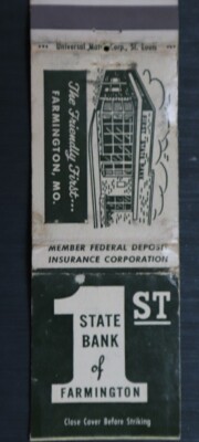 Matchbook cover vintage First State Bank of Farmington, Farmington ...