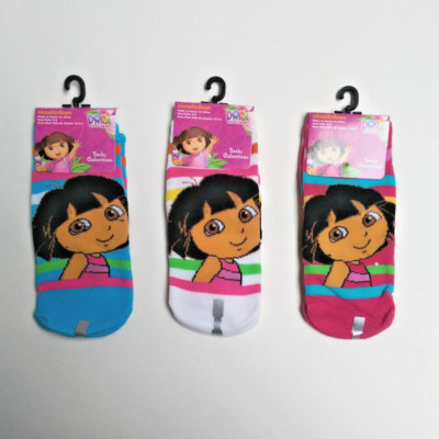 3 PAIR Dora The Explorer Striped Kids Girl Ankle Socks Size 6-8 Blue ...
