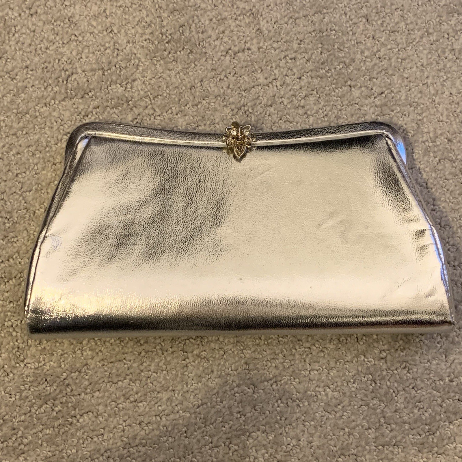 Vintage Metallic Shiny Silver Evening Clutch Bag Remo… - Gem