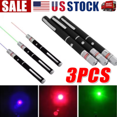 3 Packs 900Mile Laser Pointer Pen Green Blue Red Light Visible Beam ...