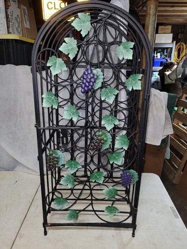 Vtg 33 Bottle Metal Wine Rack Painted Grape Leaf Design | eBay
