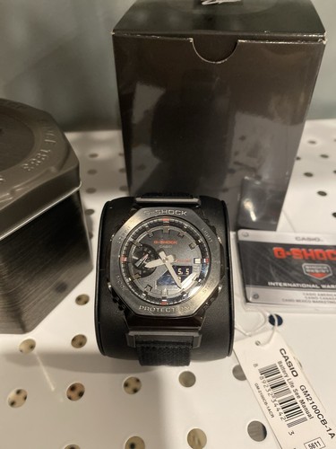 New Casio G-Shock Metal Clad Black Casioak Red Accents Watch GM2100CB ...