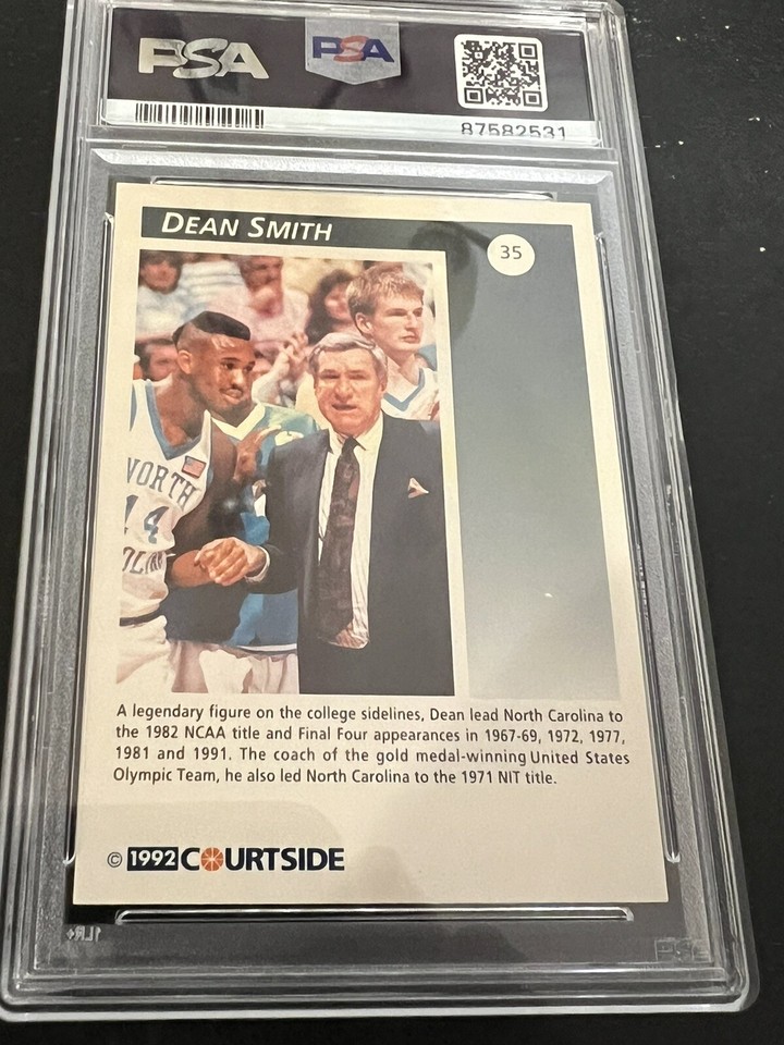 1992 Courtside Dean Smith PSA/DNA NM 7 W/ 9 Auto On Card North Carolina ...