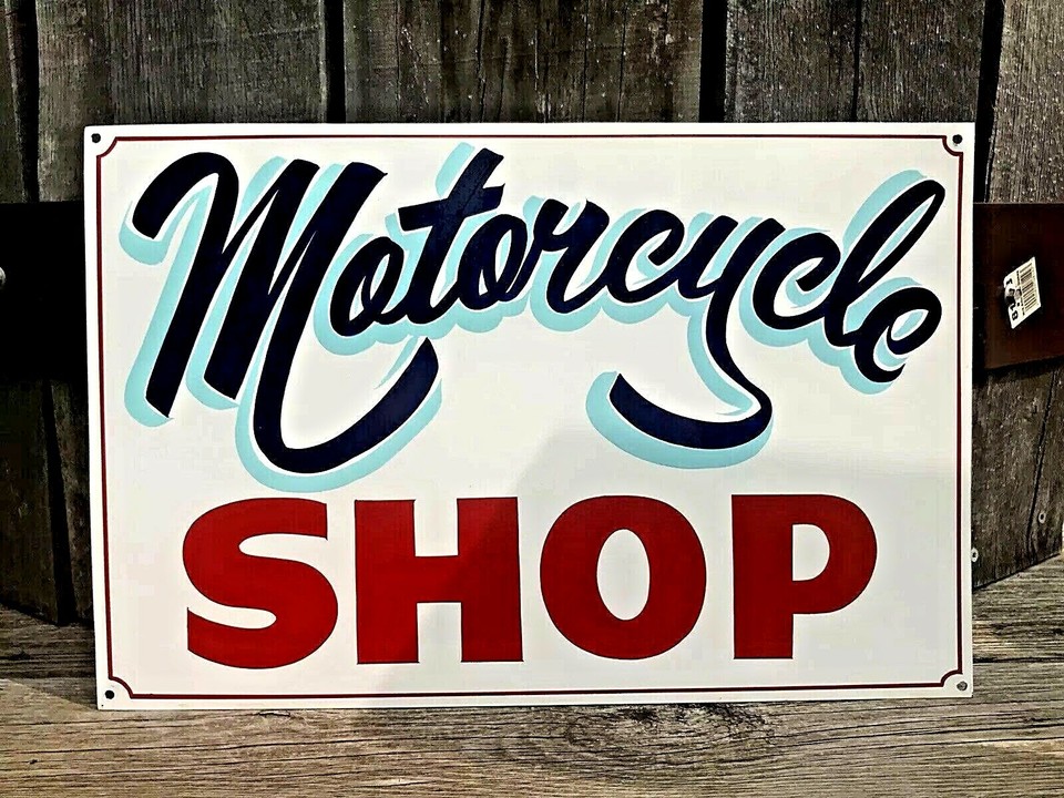 Hand Painted MOTORCYCLE SHOP Sign Harley Chopper Indian Ducati Bike ...