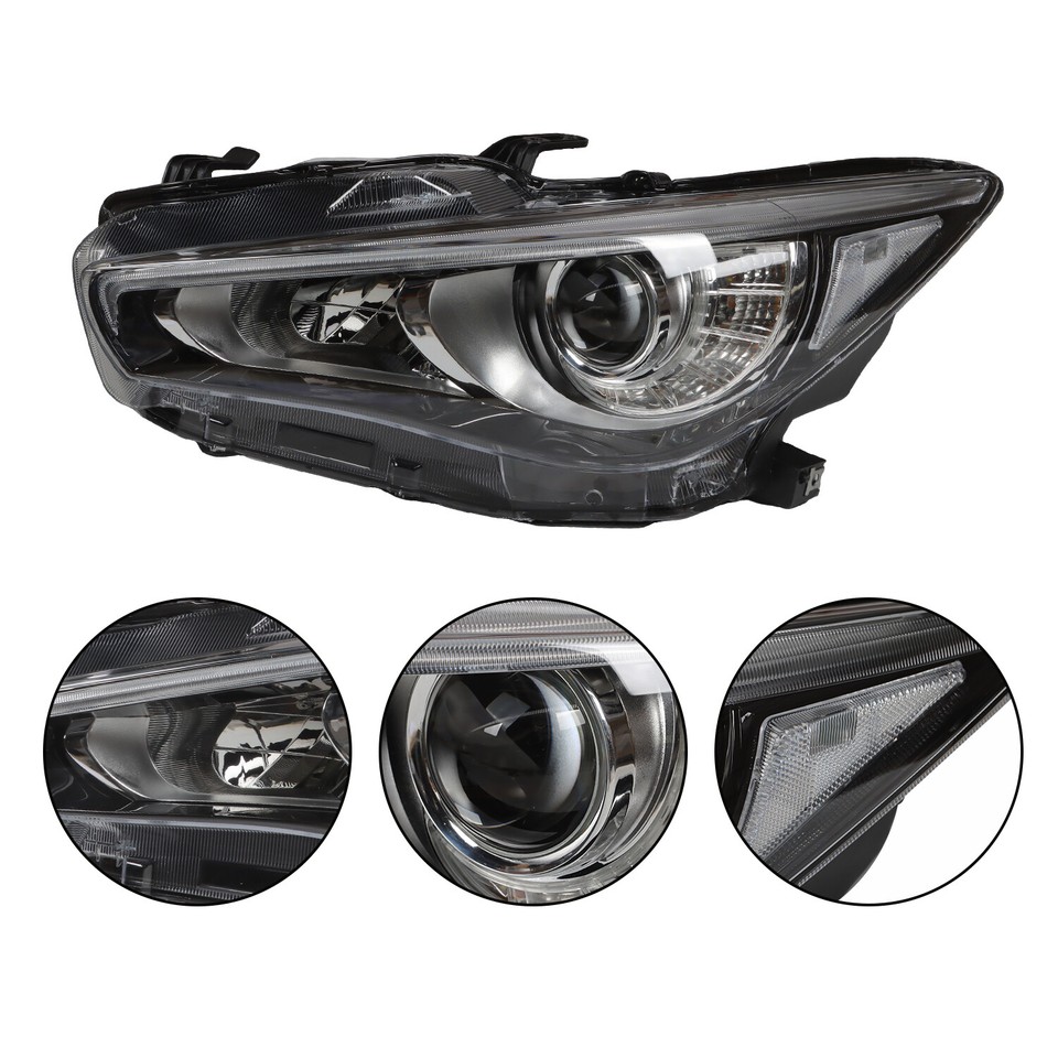 For 2014-2022 Infiniti Q50 LED DRL w/o AFS Black Headlights Assembly ...