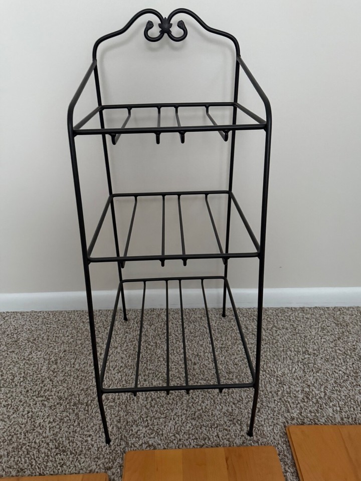 Longaberger Wrought Iron 3-tier Bin Basket Stand Rack 34" with shelves ...