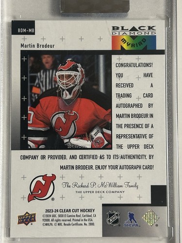 2023-24 Upper Deck Clear Cut Black Myriad Auto Martin Brodeur SP BDM-MB ...