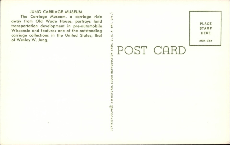 Jung Carriage Museum Greenbush Wisconsin ~ 1950-60s vintage postcard | eBay