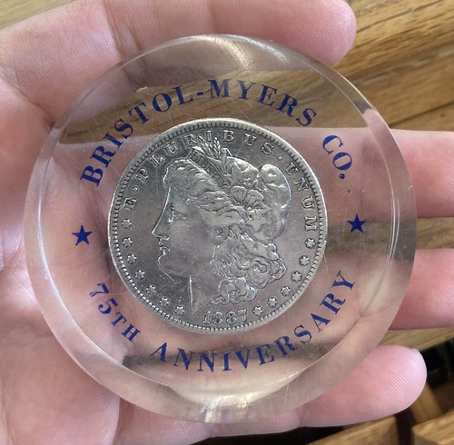 Bristol-Myers Company Morgan Silver Dollar Lucite 75th Anniversary ...