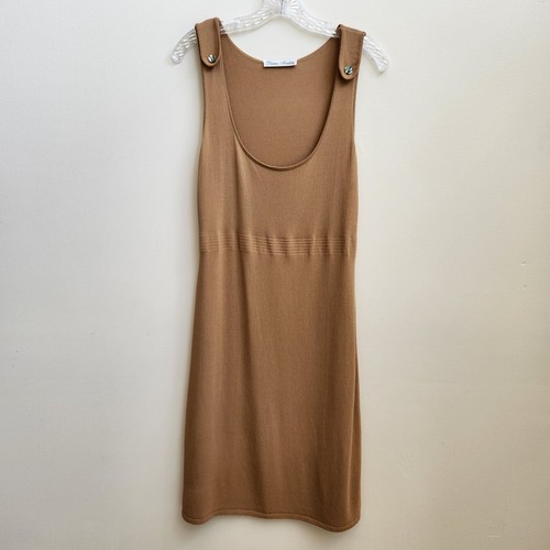 Diane Firsten Dress Women Size 40 Brown Knit Sheath Sleeveless Knee ...
