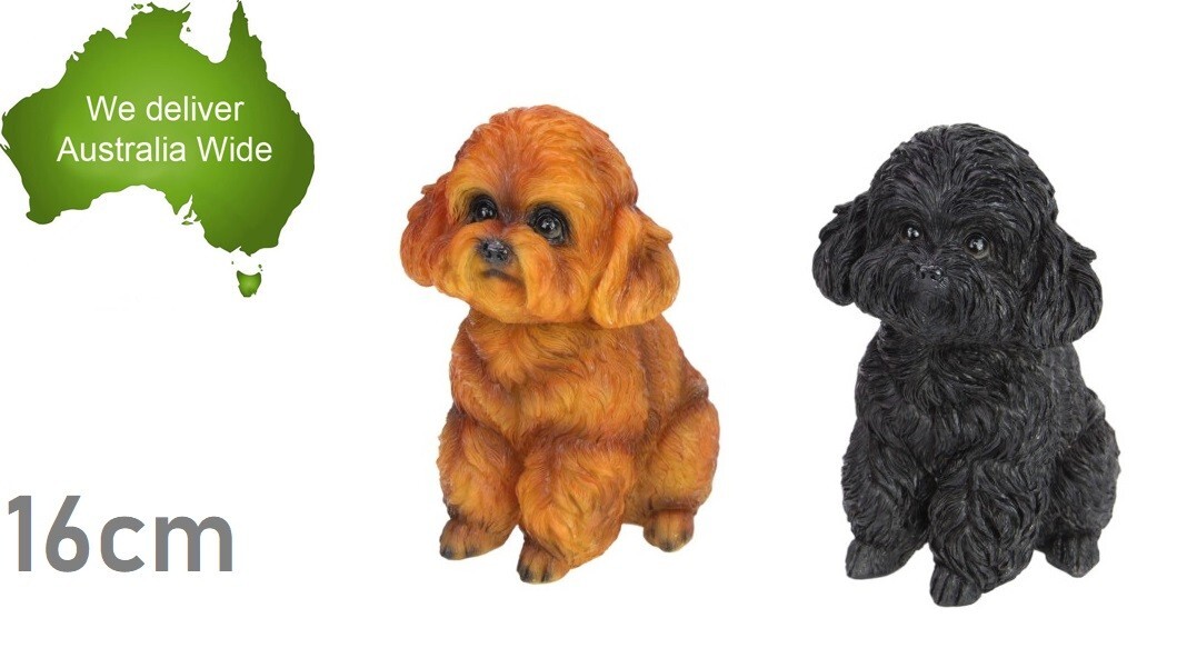 2pcs 16cm Sitting Cavoodle Puppy Dog Garden Ornament Figurine Statue ...