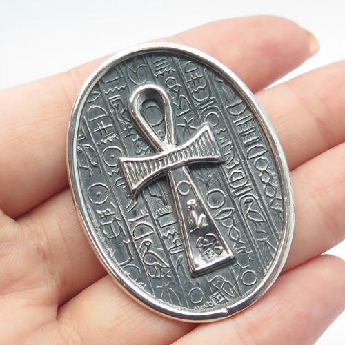 925 Sterling Silver Vintage Egypt Ankh Oxidized Oval Pin Brooch ...