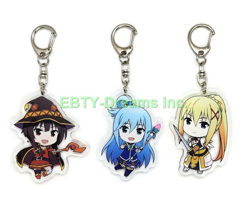Set of 3 KonoSuba God's Blessing Anime Acrylic Keychain Megumin Aqua ...