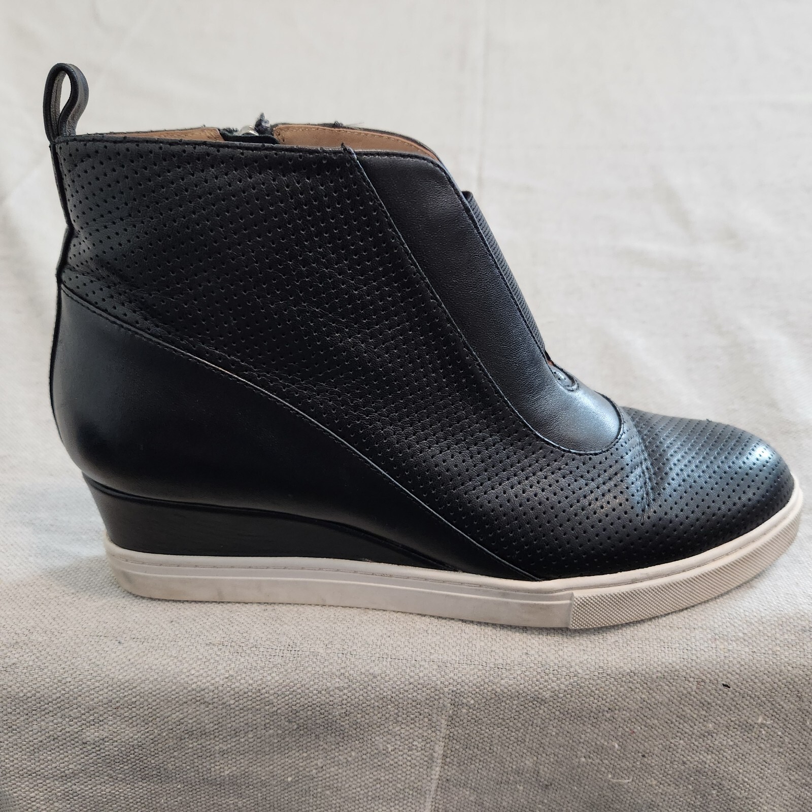 Linea Paolo Black Leather Wedge Sneaker Bootie Side Z… - Gem