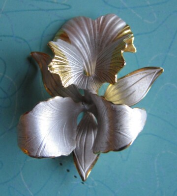 Vintage Orchid Gold & White Metal Orchid Pin Signed Cerrito Original ...