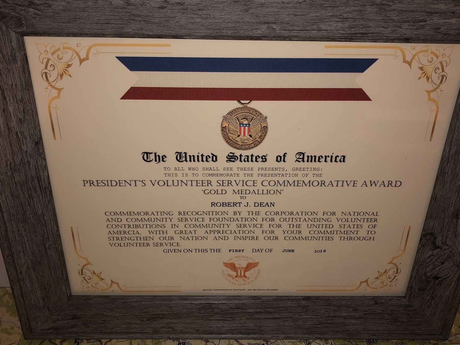PRESIDENT'S VOLUNTEER COMMEMORATIVE SERVICE [GOLD] AWARD CERTIFICATE ...