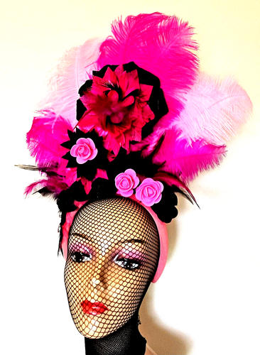 Mardi Gras Samba Feather Headdress Pink Black Vegas Showgirl Rio ...