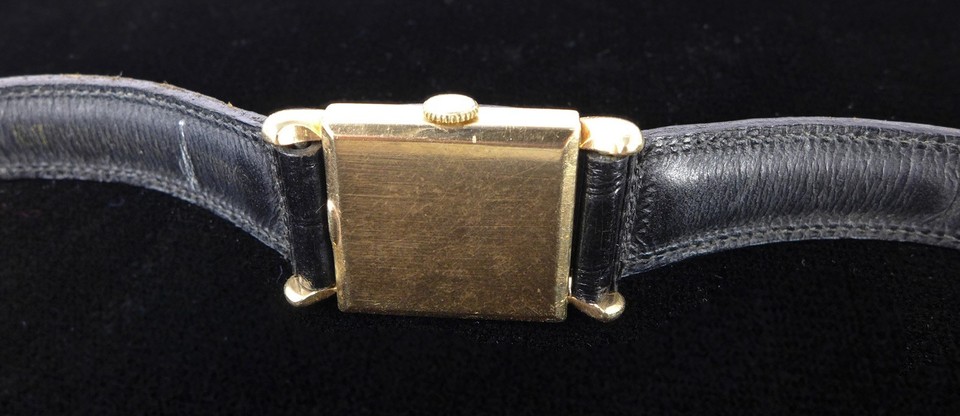 Vulcain black curved square face watch 1940's gold Grand Prix duo w ...