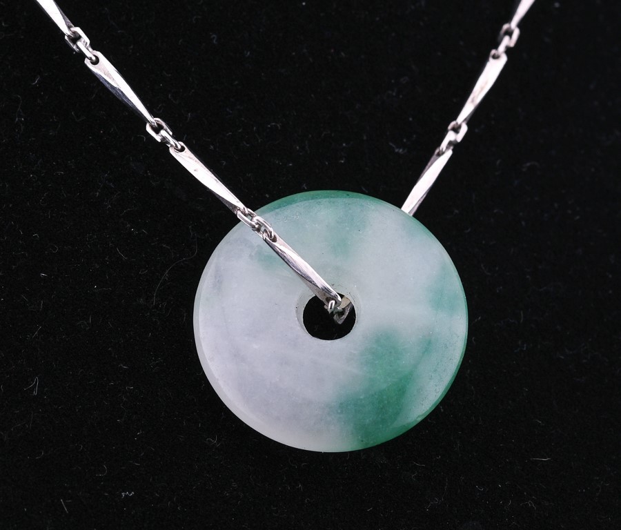 CHINESE WHITE GOLD & SILVER NECKLACE NATURAL WHITE APPLE JADEITE BI ...