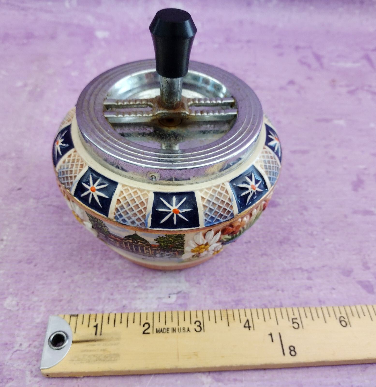 Gerz Germany Spinning Ashtray Stoneware Metal Top Handgemalt 24 ...