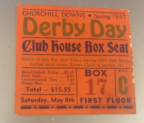 1937 KENTUCKY DERBY CLUBHOUSE TICKET STUB - WAR ADMIRAL - TRIPLE CROWN ...