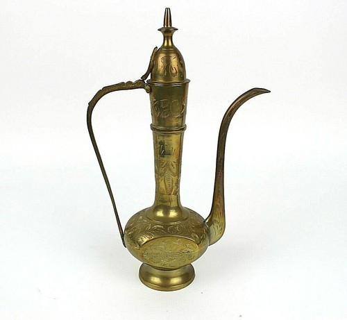 Brass Vintage India Tea Pot Genie Lamp Etched Ornate Hinged Lid Handle ...