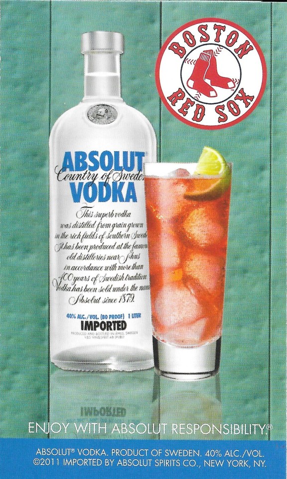 2011 Boston Red Sox Baseball Pocket Schedule-Absolut Vodka | eBay