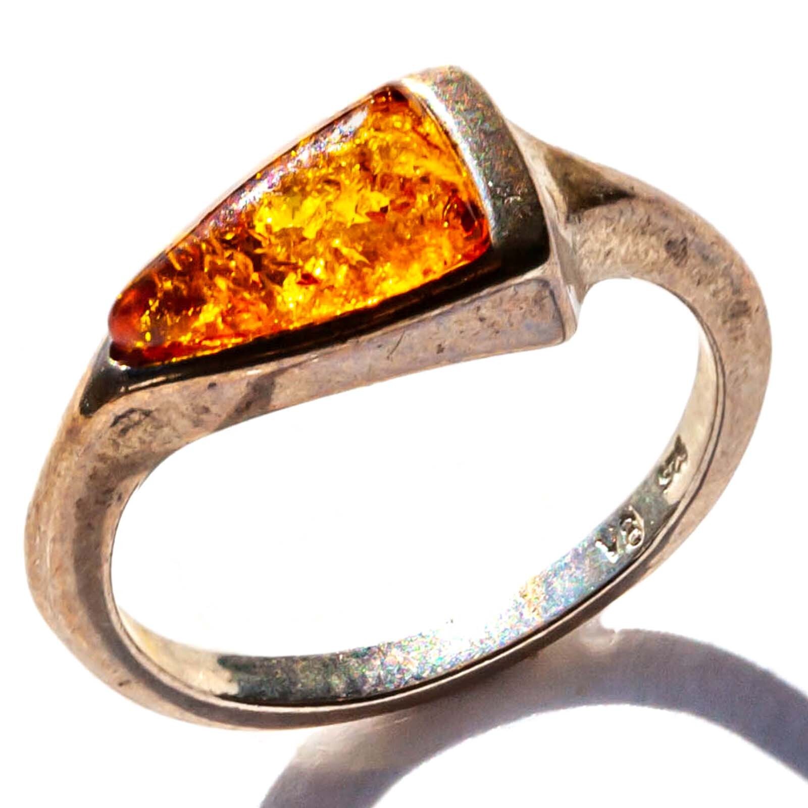 925 Solid Sterling Silver Honey Baltic Amber Triangular Designer Ring ...