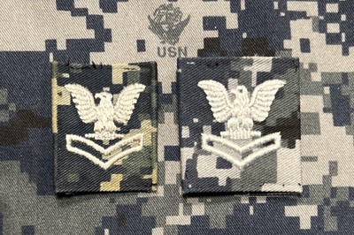 US Navy PO2/E5 Cap Rate (2) NWU Type I Sew-On Petty Officer 2nd Class ...