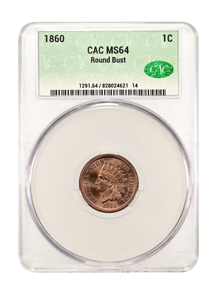 1860 Round Bust 1c CACG MS 64 | eBay