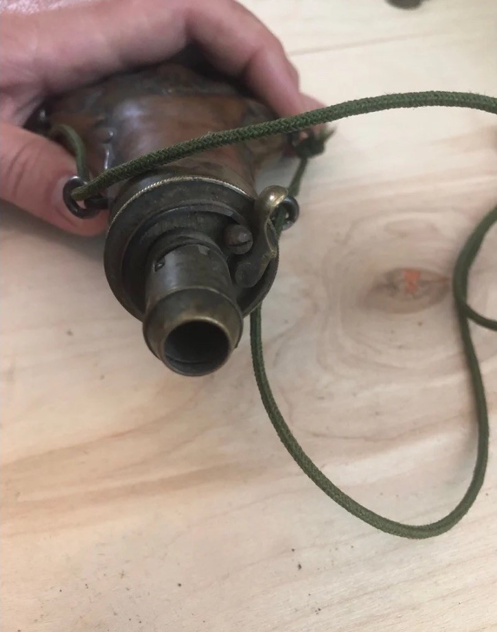 Vintage Antique Metal Powder Flask with Strap NICE | eBay