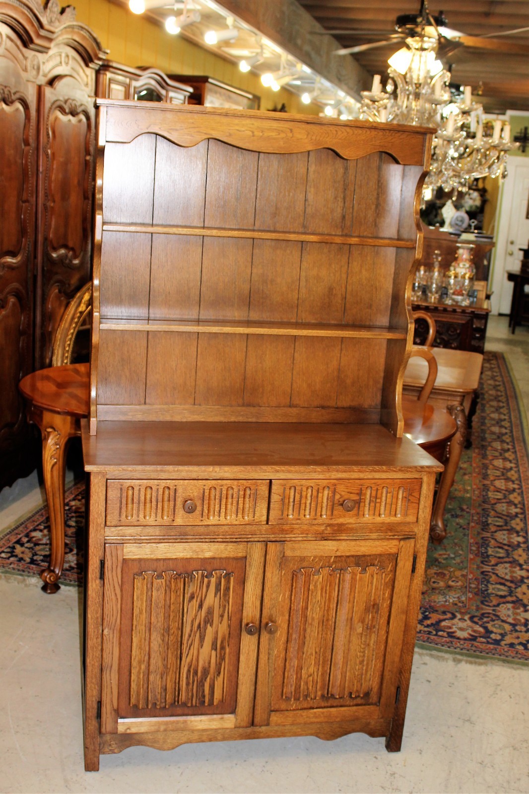 English Oak Wood Brothers Welsh Cabinet w/ Plate Rack & Storage Drawers ...