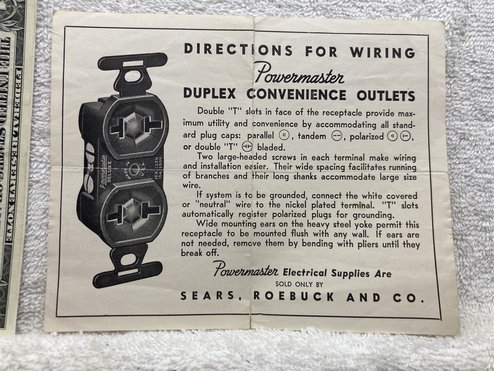 1920s 1930s Sears Roebuck Powermaster Electrical Wall Socket Outlet ...