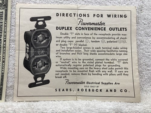 1920s 1930s Sears Roebuck Powermaster Electrical Wall Socket Outlet ...