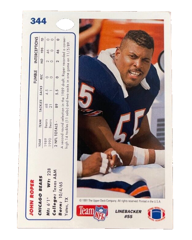 1991 UPPER DECK CARD # 344 John Roper - Chicago Bears | eBay