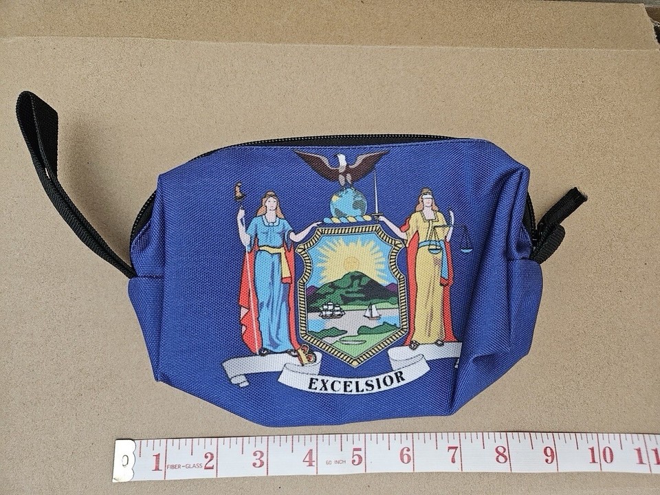 Excelsior Zip Up Pouch Bag New York State Flag Coat of Arms Toiletries ...