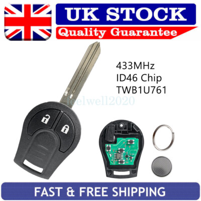 2 Button Remote Key Fob + Chip 433Mhz For Nissan Micra K13 2013 2014 ...