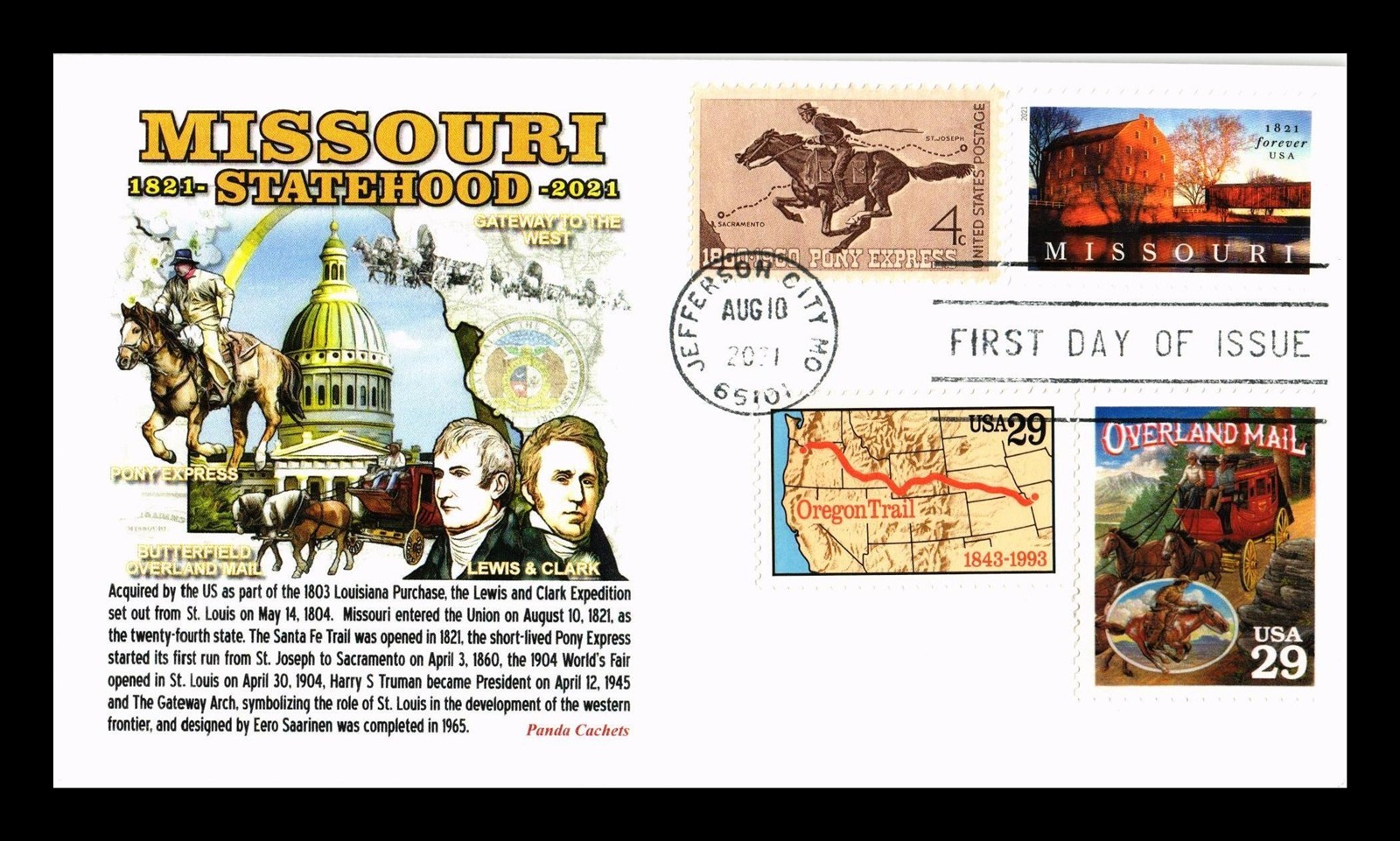 DR JIM STAMPS US COVER MISSOURI STATEHOOD BICENTENNIAL FDC COMBO PANDA ...