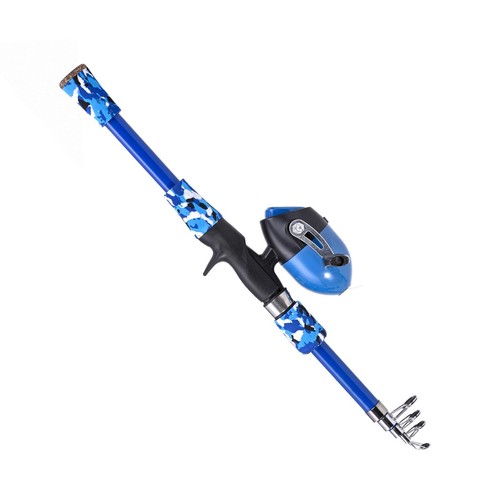 BLUE Kids Fishing Pole For Kids Ages 5-12 Telescopic Fishing Rod And ...