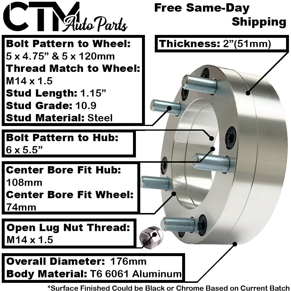 4x 2" 6x5.5(6x139.7) to 5x4.75(5x120) Conversion Wheel Adapter Spacer ...