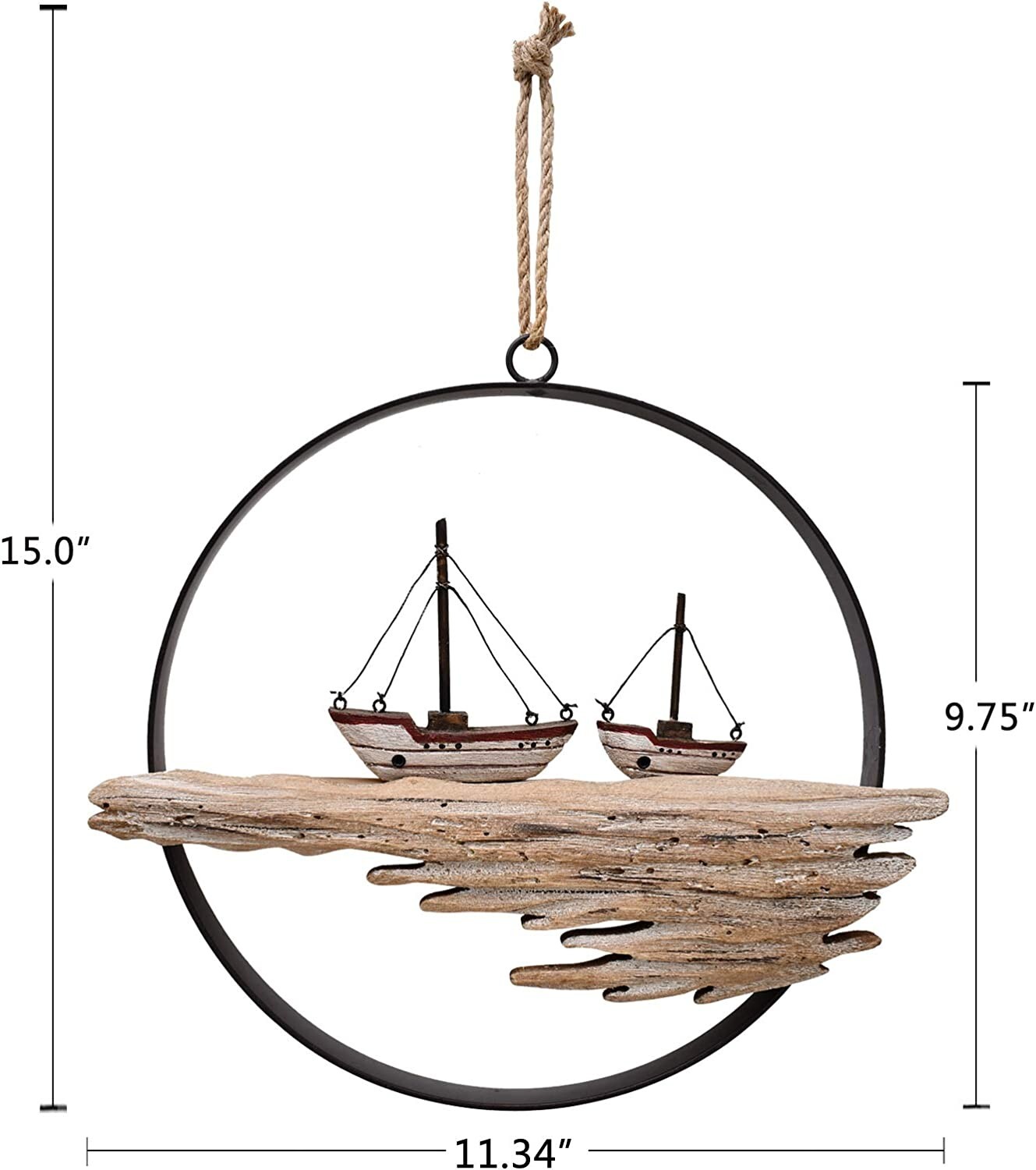 Nautical Wood Wall Decoration Rustic Wooden Hanging Circle Ocean Home ...