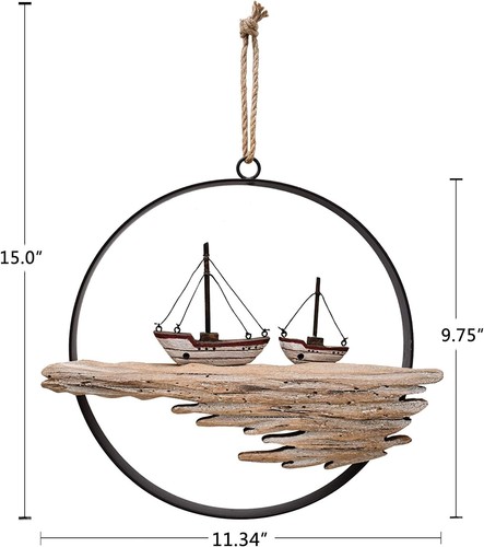 Nautical Wood Wall Decoration Rustic Wooden Hanging Circle Ocean Home ...