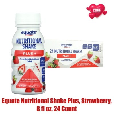 Equate Nutritional Shake Plus, Strawberry, 8 fl oz, 24 Count | eBay